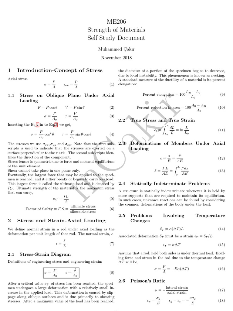 ME206 Strength of Materials Self Study Document | PDF | Stress ...