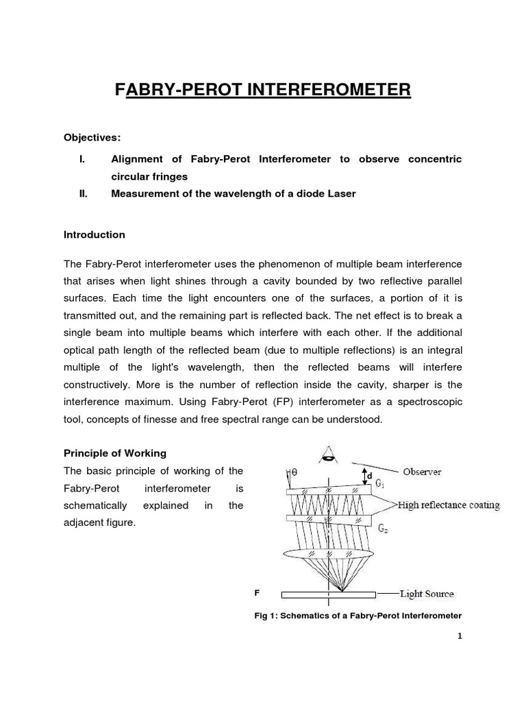 Fabry-Perot Interferometer | PDF | Interferometry | Reflection (Physics)