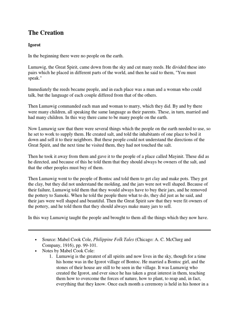 The Creation: Igorot | PDF | Pottery | Nature