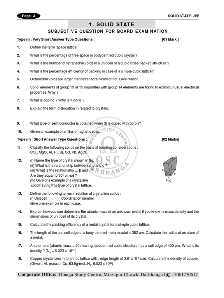 Solid State: Subjective Question For Board Examination | PDF | Crystal ...