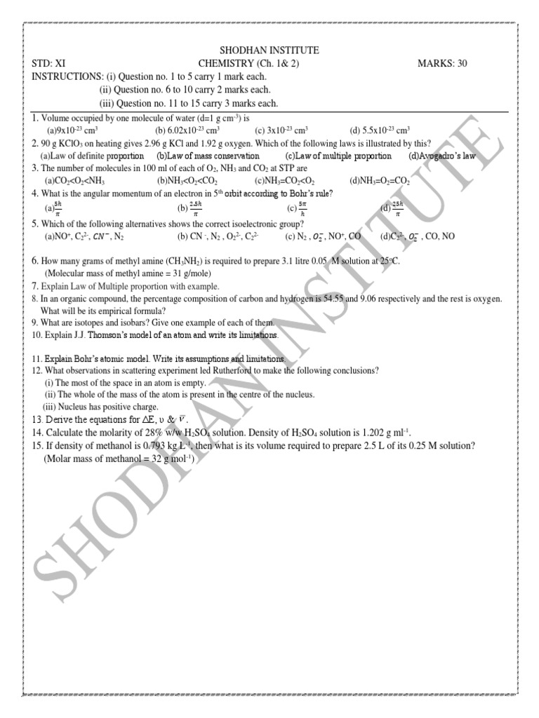 Explain Law of Multiple Proportion With Example. 8 | PDF | Gases | Nature