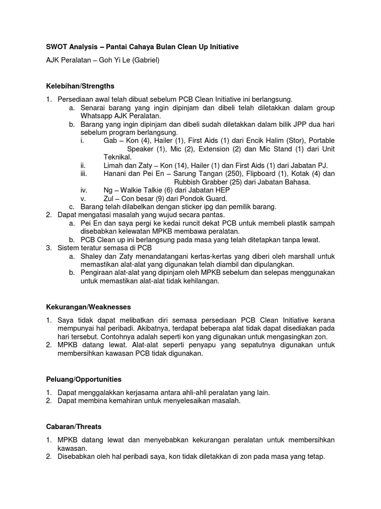 Analisis SWOT Inisiatif Bersih PCB | PDF | Seni