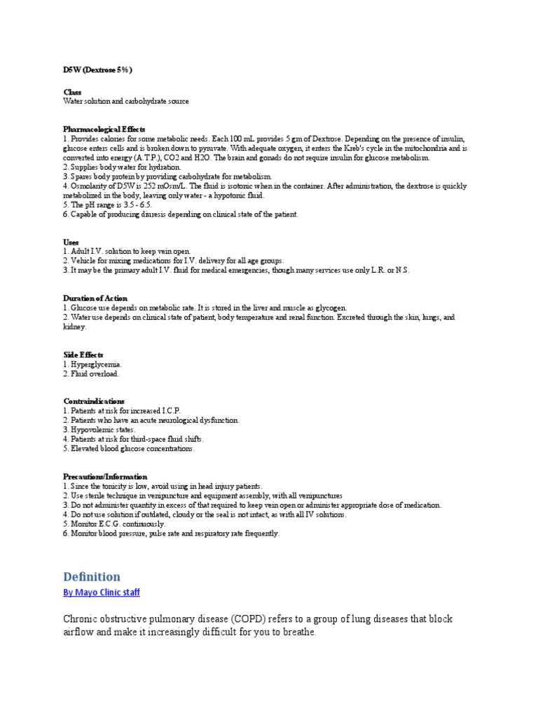 D5W (Dextrose 5%) Class | PDF | Chronic Obstructive Pulmonary Disease ...