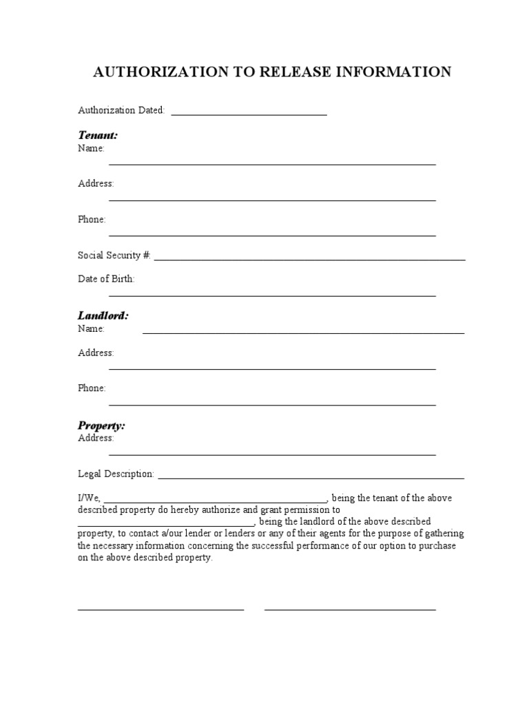 Tenant Info Release Authorization | PDF | Leasehold Estate | Landlord