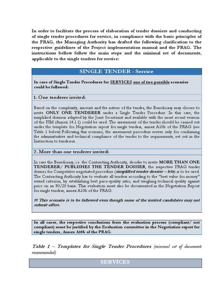 Single Tender Instructions Final10.08 | PDF | Evaluation | Justice