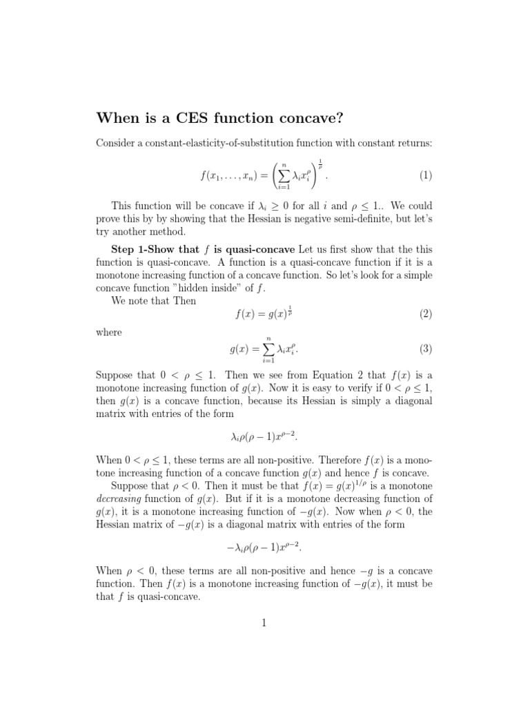 When Is A CES Function Concave? | PDF | Functional Analysis | Analysis