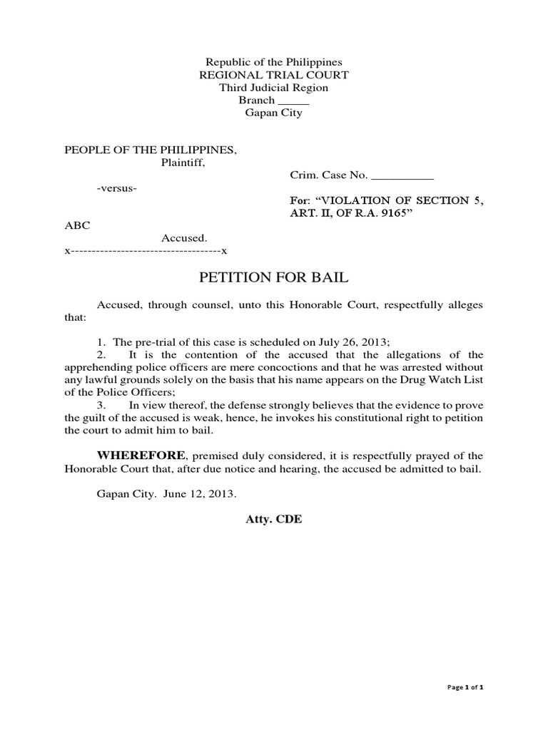 Petition for Bail in Drug Case | PDF