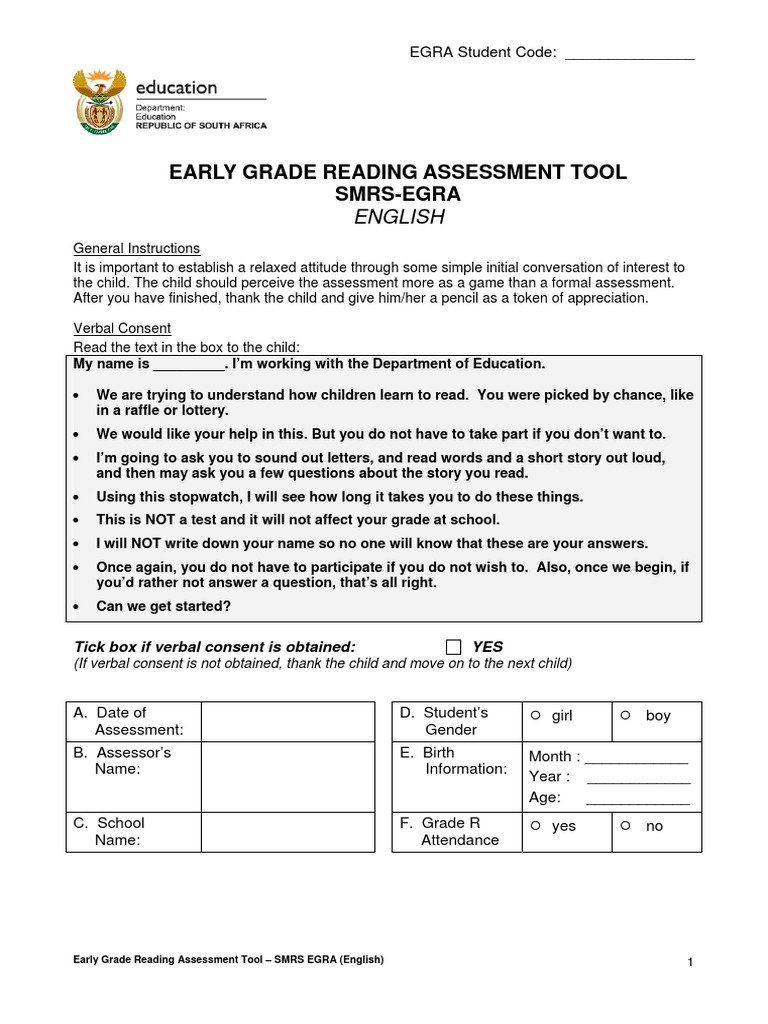 Early Grade Reading Assessment Tool | PDF | Cognition | Learning
