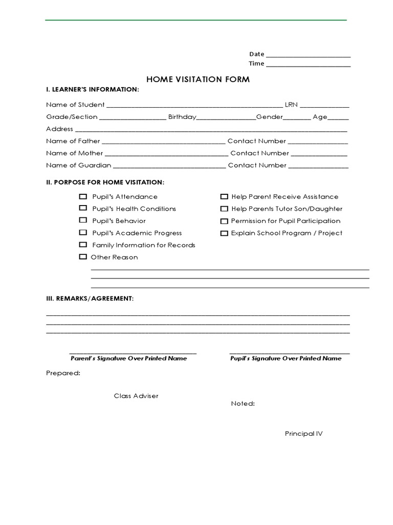 Home Visitation Form: I. Learner'S Information | PDF