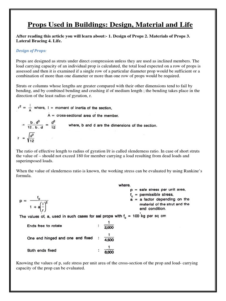 Design of Props | PDF | Bending | Stress (Mechanics)