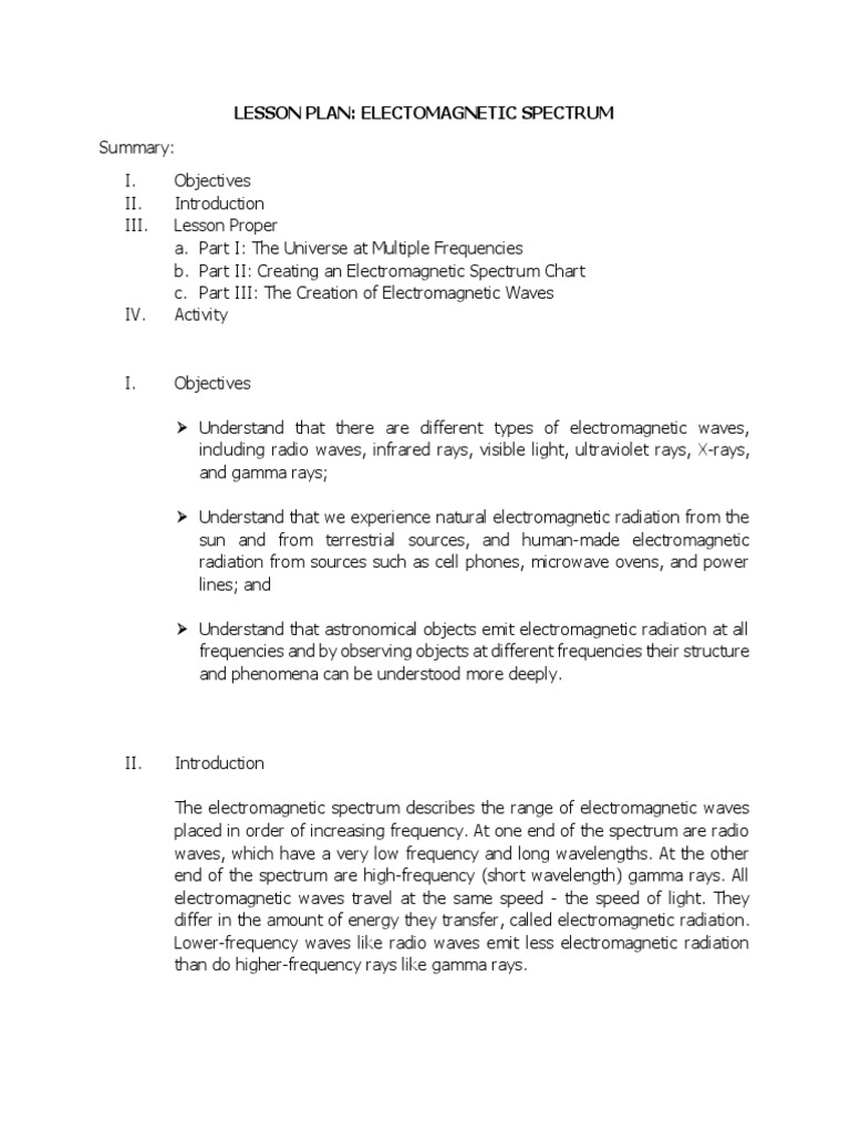 Lesson Plan: Electomagnetic Spectrum | PDF | Electromagnetic Spectrum ...