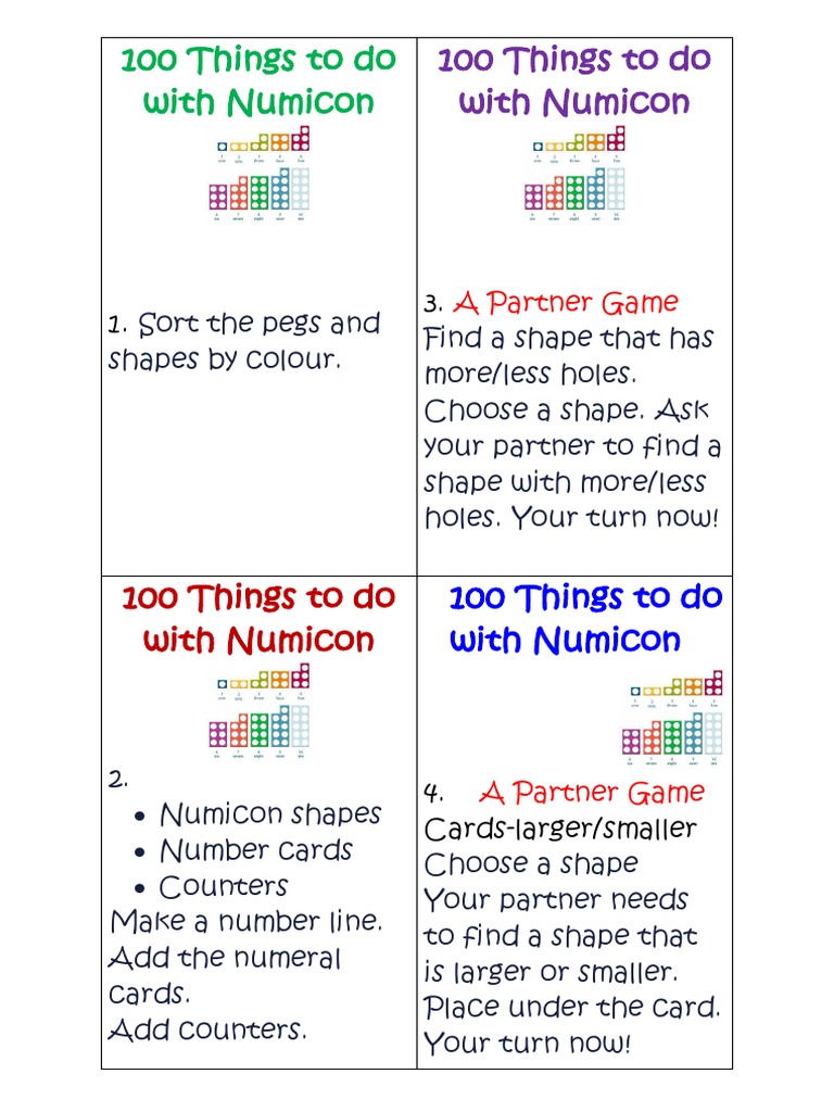 100 Things To Do With Numicon Cards | PDF | Teaching Mathematics