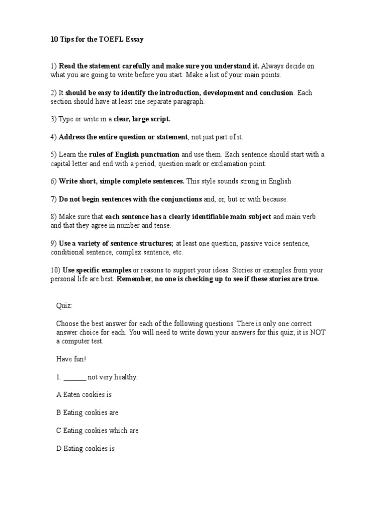 10 Tips For The TOEFL Essay | PDF | Bracket | Essays