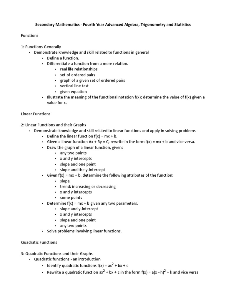 Math 4 Competencies | PDF | Trigonometric Functions | Quadratic Equation