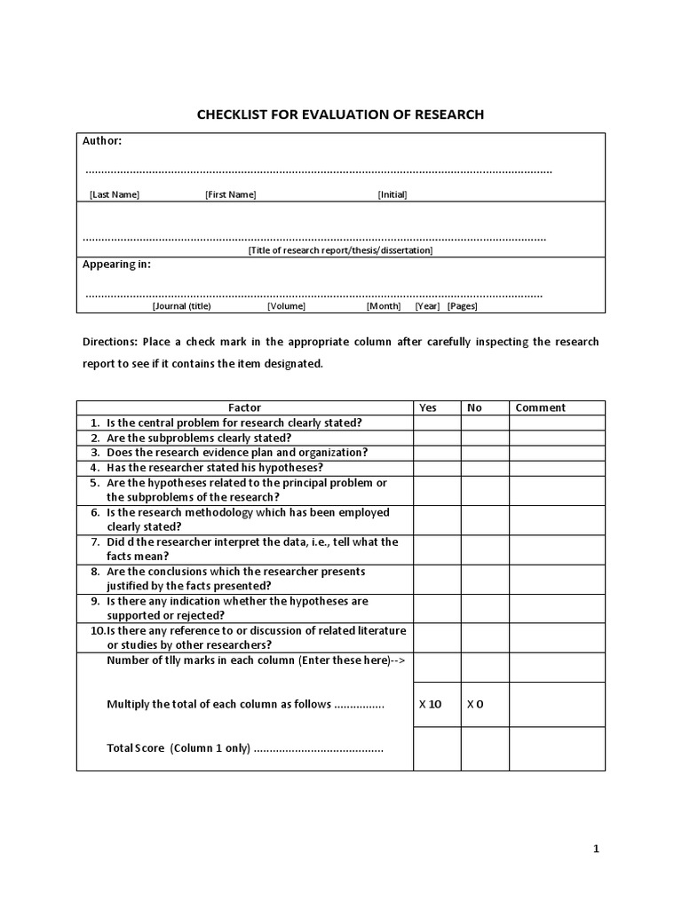 Contoh Check List Evaluasi | PDF | Hypothesis | Validity (Statistics)