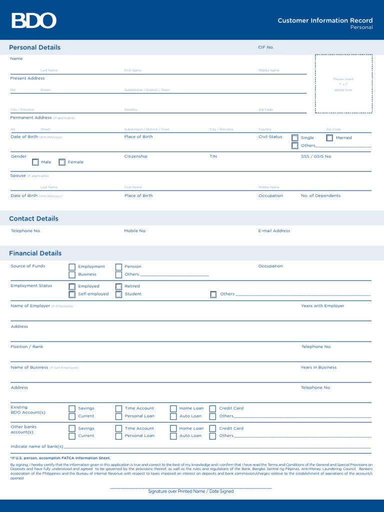 Bdo Infor Sheet Sample PDF | PDF | Credit Card | Banks