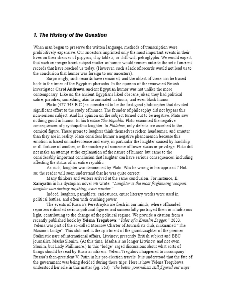 The History of The Question: Plato (427-348 B.C.) Is Considered To Be ...