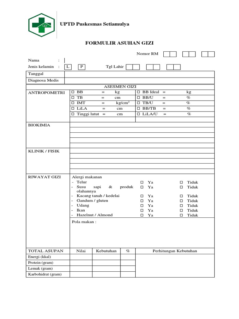 Formulir Asuhan Gizi Puskesmas | PDF