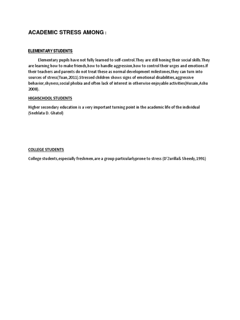 The Sources and Effects of Academic Stress Among Elementary, High ...