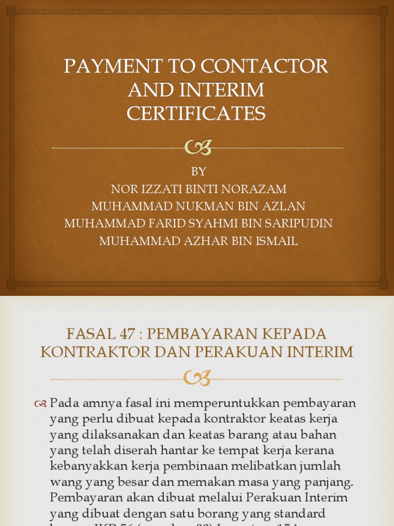 Payment To Contactor and Interim Certificates | PDF