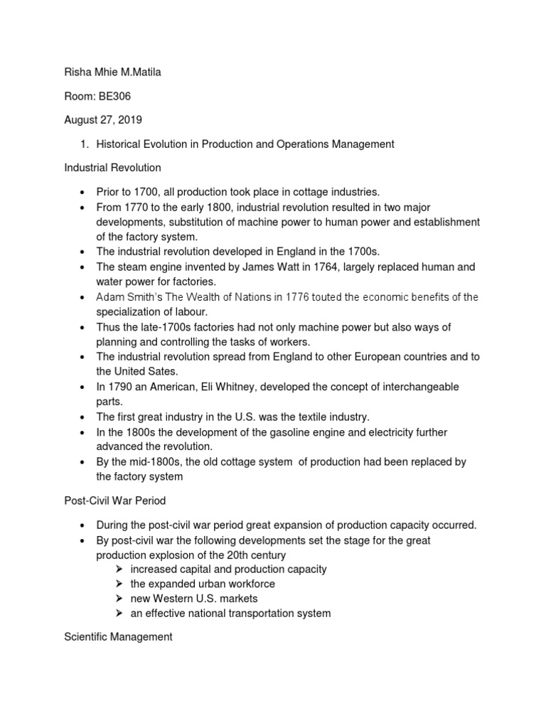 Historical Evolution of Production and Operations Management | PDF ...