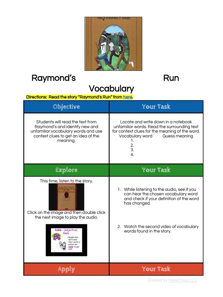 Raymonds Run Vocabulary Hyperdoc Module 4 | PDF | Vocabulary | Word