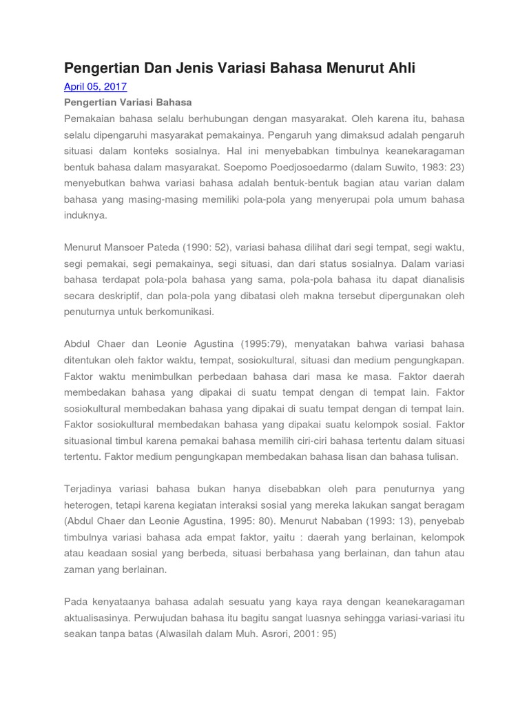 Pengertian Variasi Bahasa | PDF