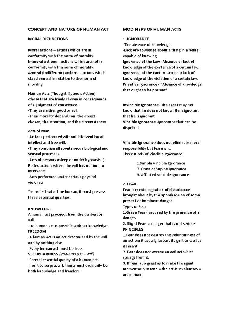 Concept and Nature of Human Act - Modifiers | PDF | Morality | Fear