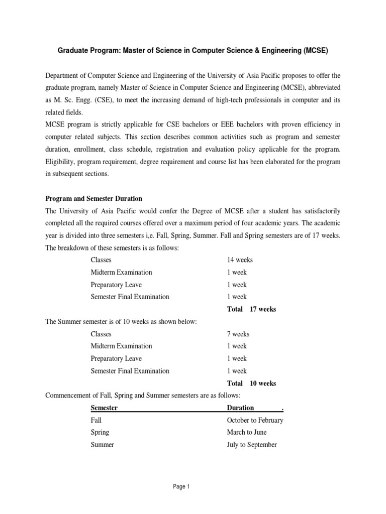 Graduate Program: Master of Science in Computer Science & Engineering (MCSE) | PDF | Internet ...