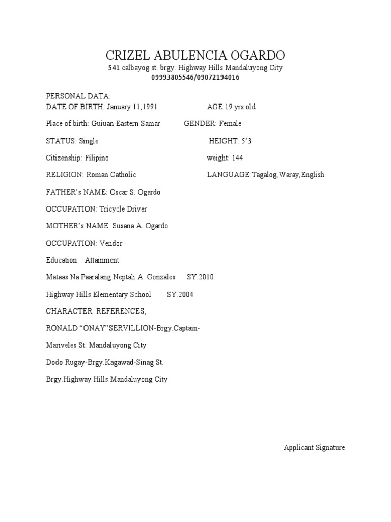 Crizel Abulencia Ogardo Profile | PDF