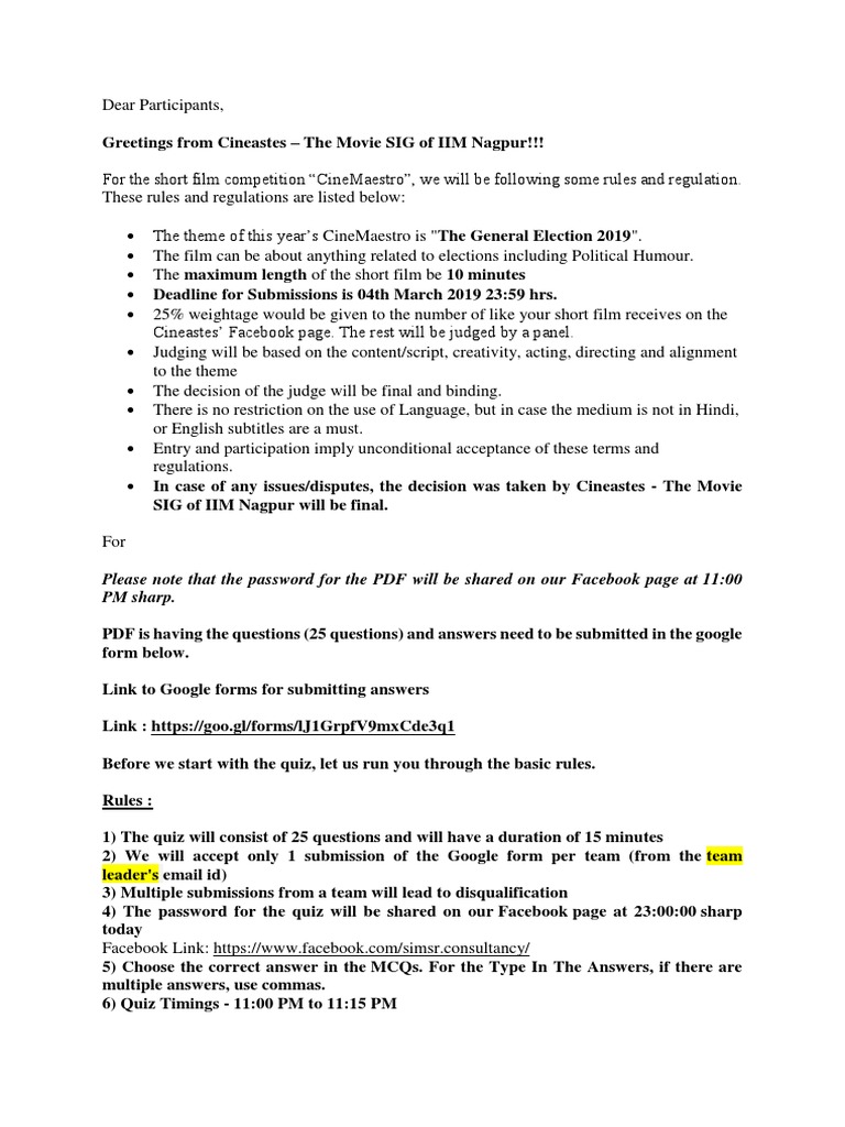 Guidelines and Rules for the Short Film Competition 'CineMaestro' on ...