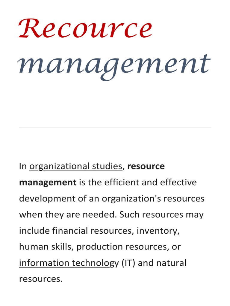 Management: Recource | PDF | Resource Management | Economies
