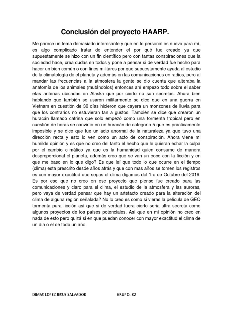 Conclusión Del Proyecto HAARP | PDF