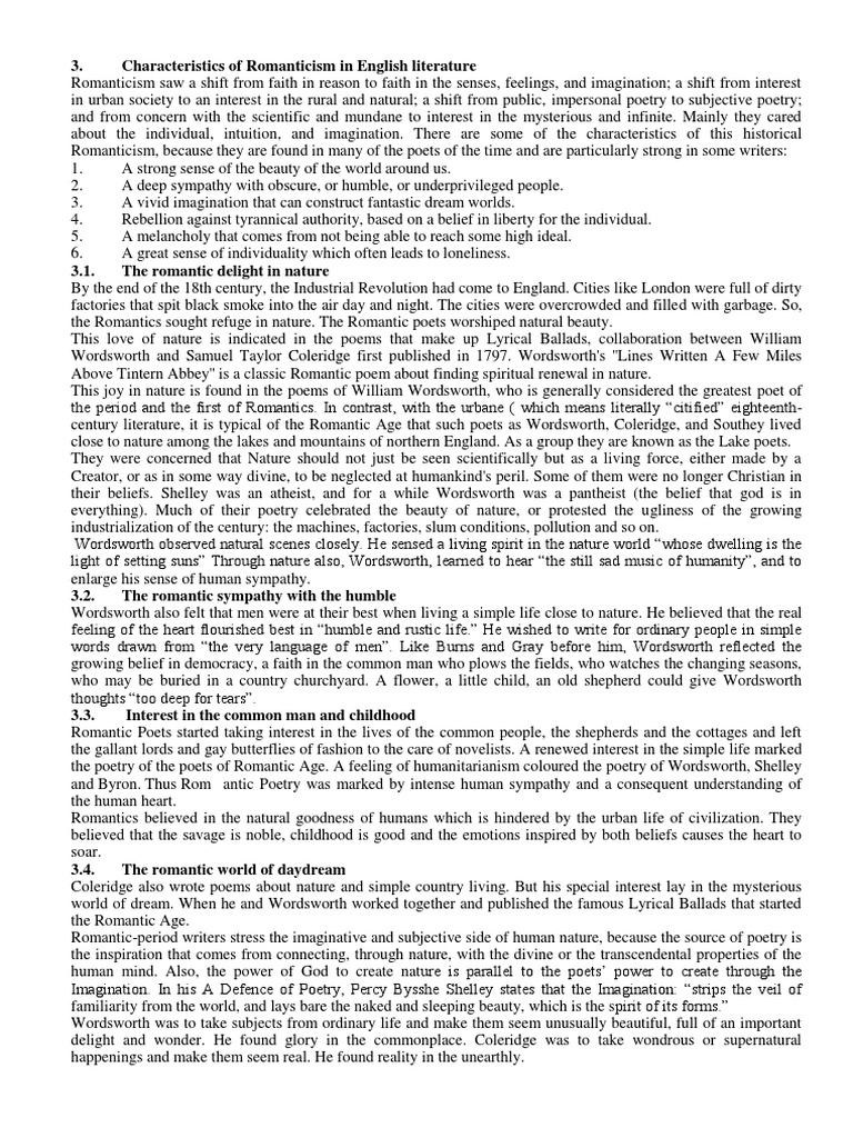 Characteristics of Romanticism in English Literature | PDF ...