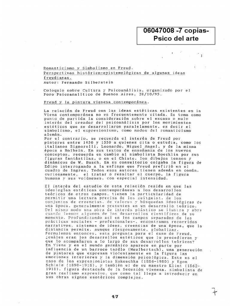 SILBERSTEIN-Romanticismo y Simbolismo en Freud PDF | PDF