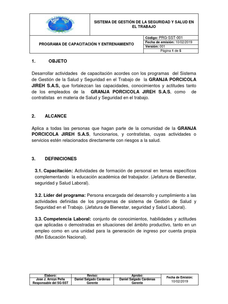 Programa de Capacitación en SST | PDF | Derecho laboral | Seguridad y ...