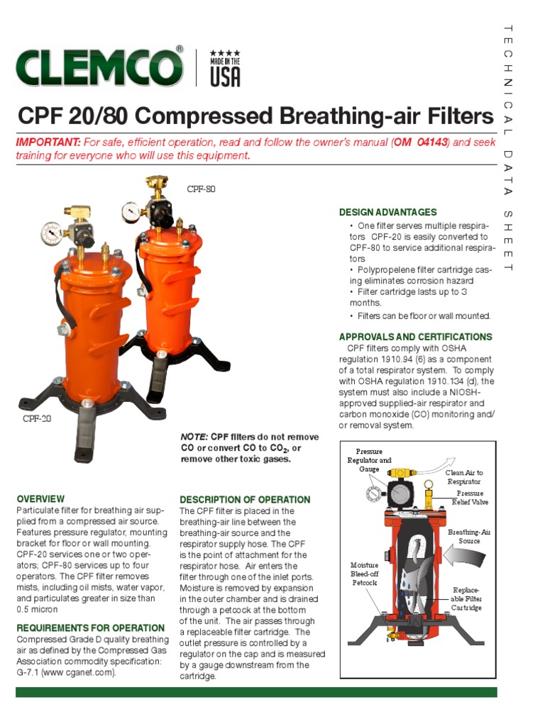 Filtro CPF 20 Clemco | PDF | Gases | Manufactured Goods