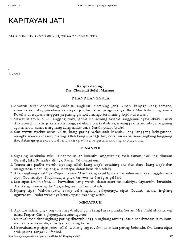 KAPITAYAN JATI - Alangalangkumitir | PDF