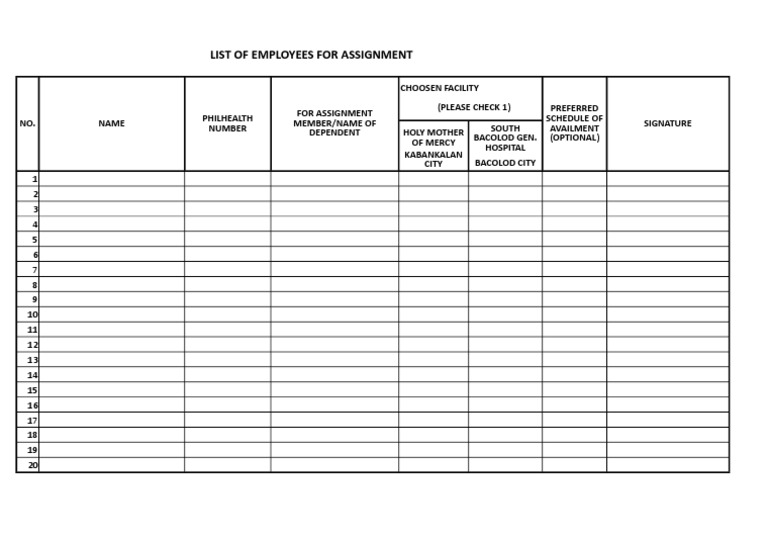 Sample Format - List of Employees For Assignment | PDF