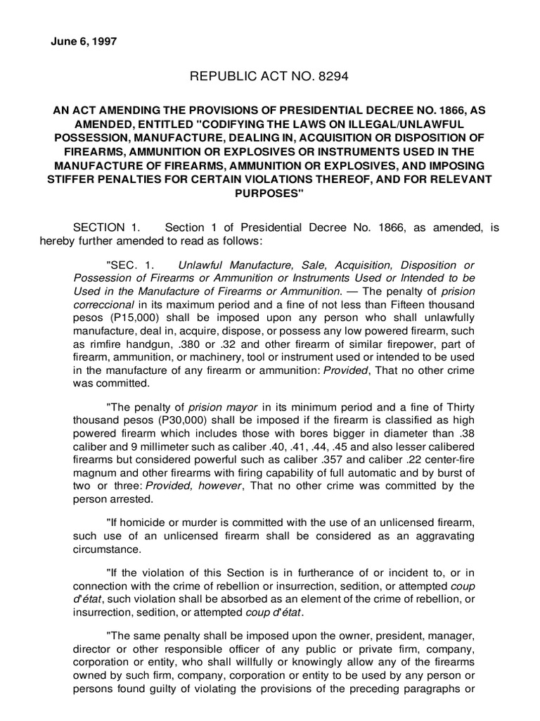 Republic Act No. 8294 | PDF | Caliber | Firearms