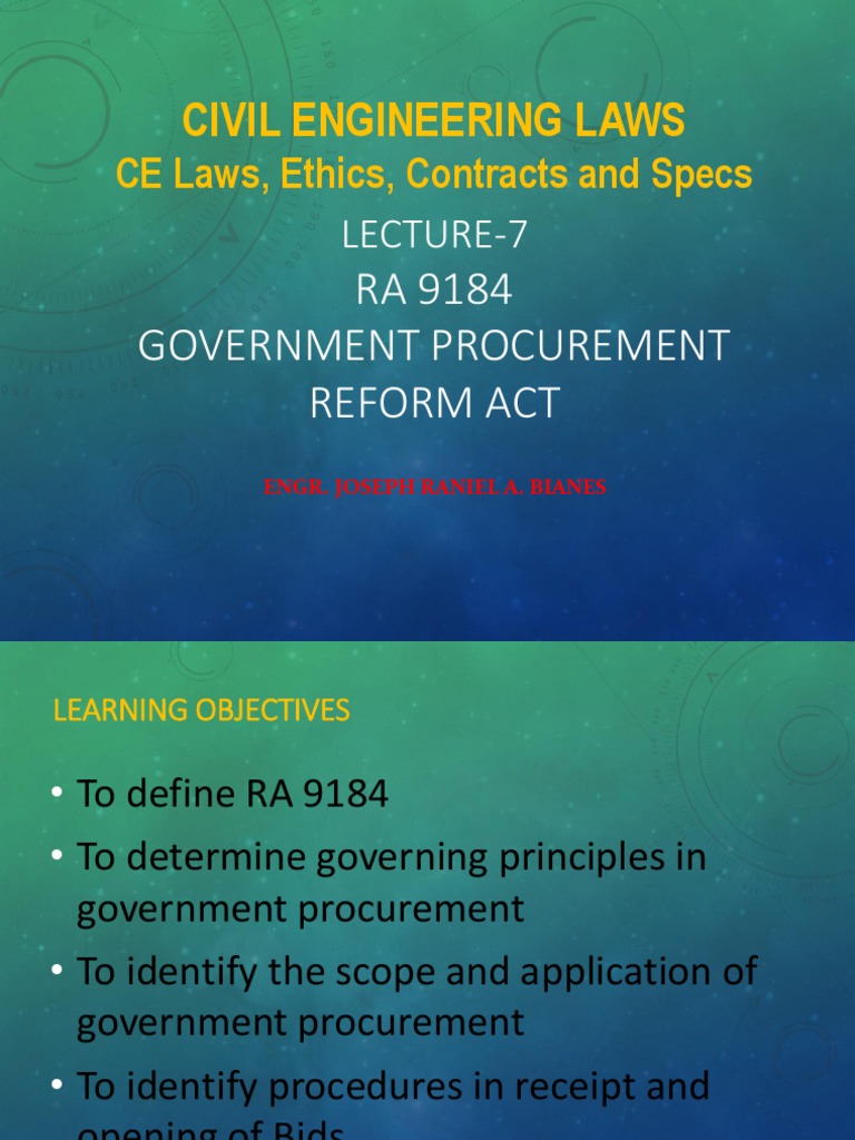Lecture 7 RA 9184 | PDF | Procurement | Infrastructure