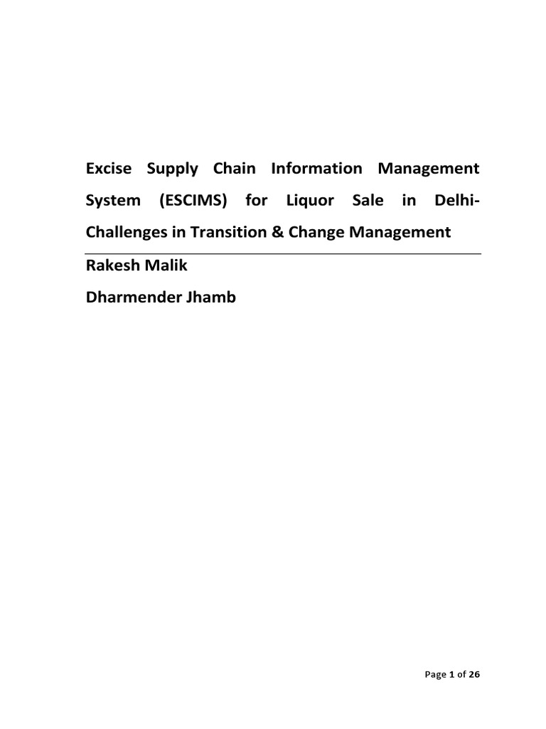 Excise Supply Chain Information Management System (ESCIMS) For Liquor ...