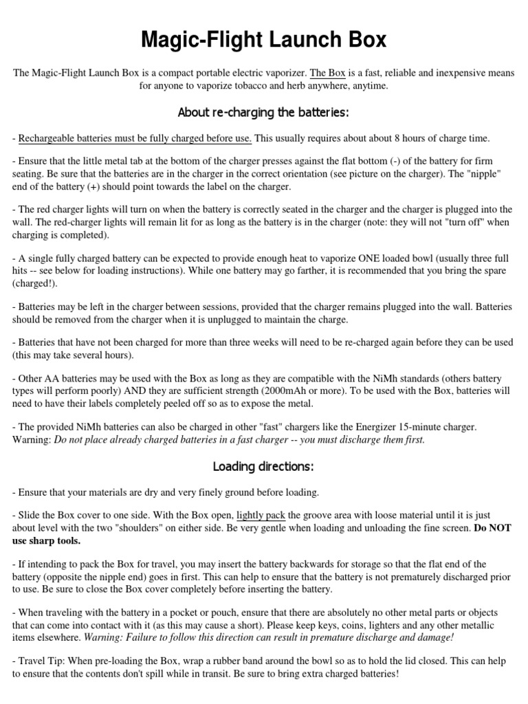 Magic-Flight Launch Box: About Re-Charging The Batteries | Download ...