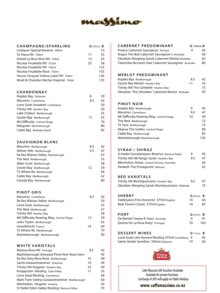 Wine List Massimo 4 Column PG 1 With New Logo and COLOUR LAST CS 5 | PDF