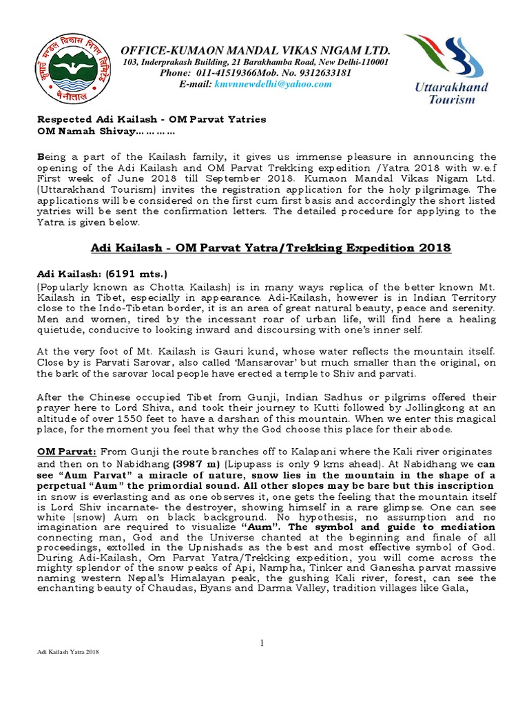 Adi Kailash Application Form 2018 PDF | PDF | Himalayas | Identity Document