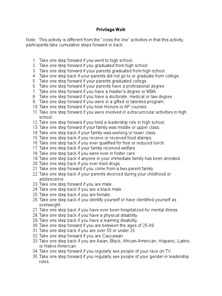 Measuring Social Privilege: An Interactive Activity to Illustrate ...