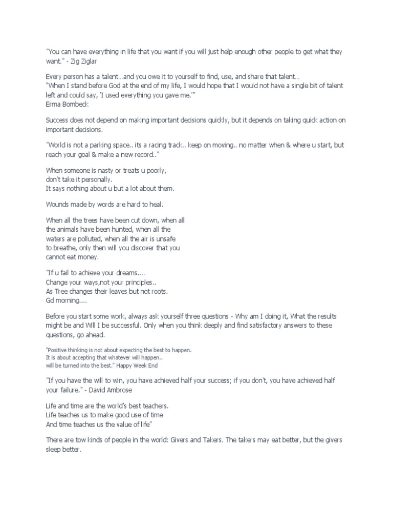 Inspiring Thoughts for Students | PDF | Self-Improvement | Wellness