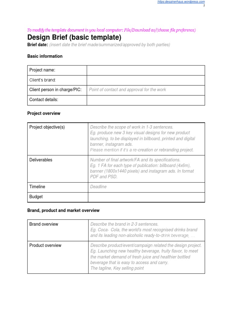 Design Brief (Basic Template) | PDF | Brand | Target Audience