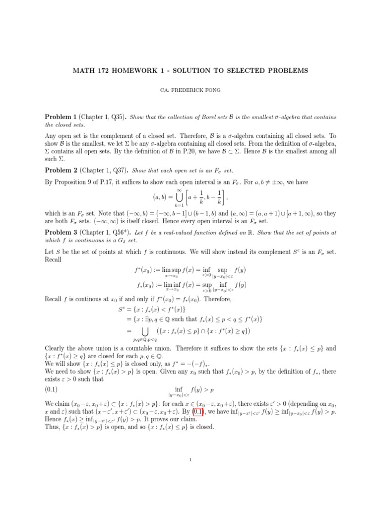 MATH 172 HOMEWORK - SELECTED PROBLEMS SOLVED | PDF | Measure ...