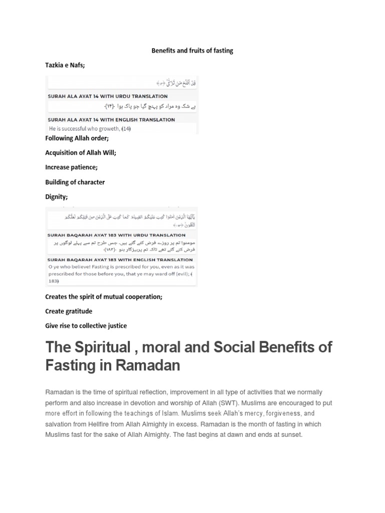 The Spiritual Moral And Social Benefits Of Fasting In Ramadan Pdf